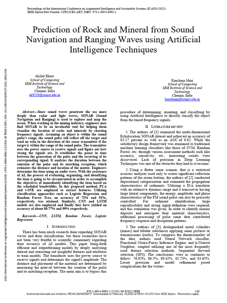 Prediction of Rock and Mineral From Sound Navigation and Ranging Waves Using Artificial ...
