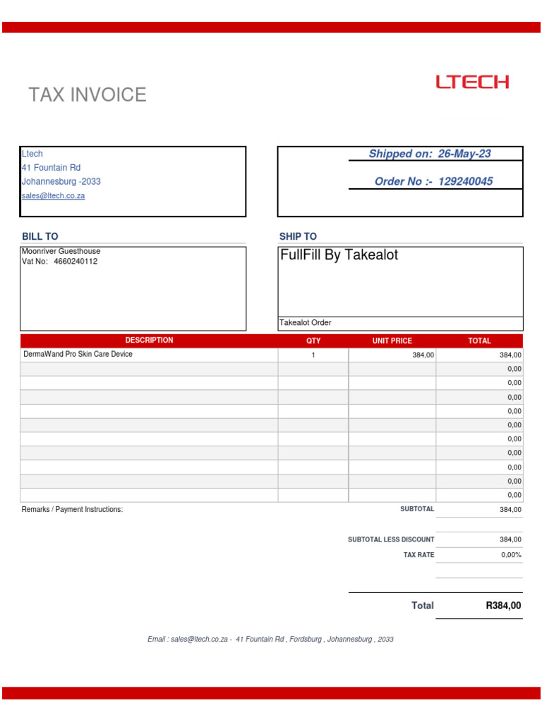 Tax Invoice: Fullfill by Takealot | PDF | Invoice | Taxes