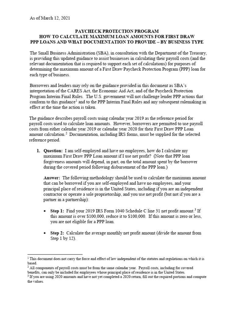 HowtoCalculateFirstDrawLoanAmountsFAQs-3 12 21-508 | PDF | Payroll Tax ...