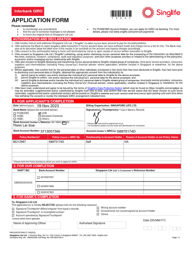 Singlife Giro Form | PDF | Debit Card | Overdraft
