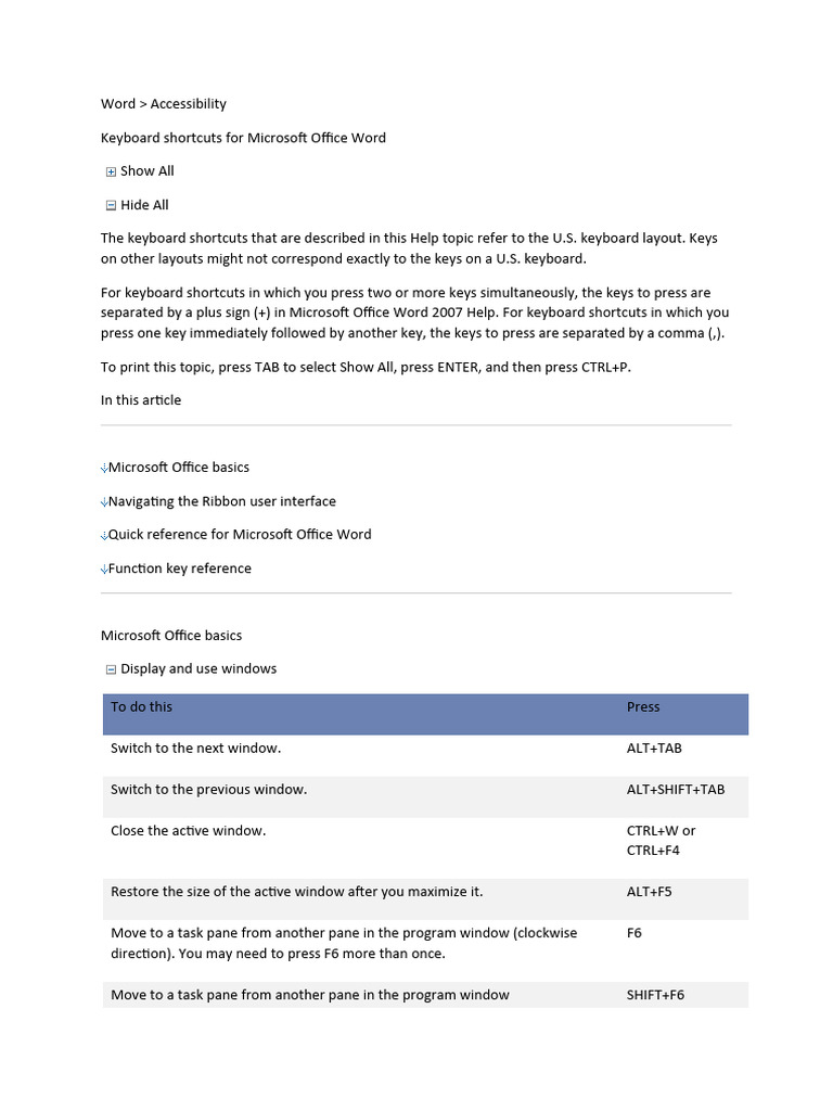 Shortcut keys | PDF | Computer Keyboard | Window (Computing)