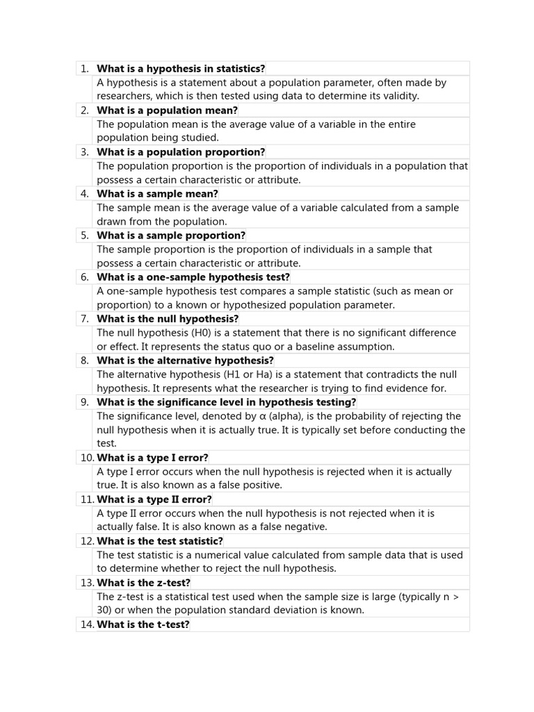 What Is A Hypothesis in Statistics | PDF | Type I And Type Ii Errors ...