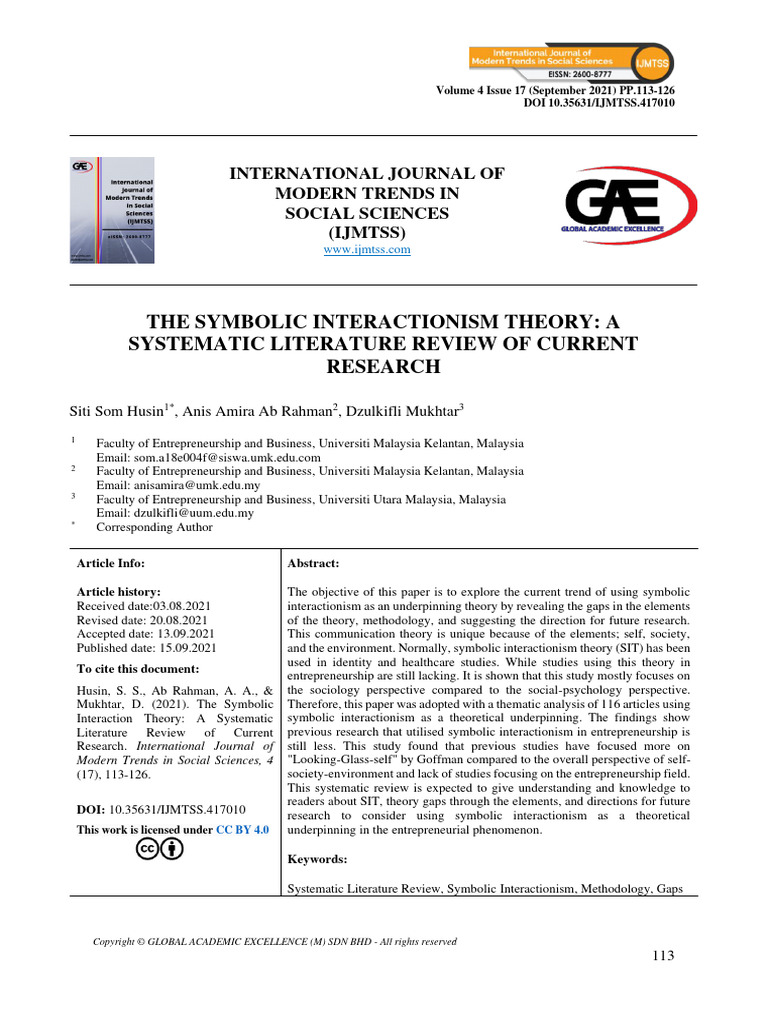 The Symbolic Interactionism Theory A Systematic Li | PDF | Sociology ...