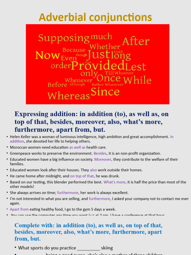 Adverbial Conjunctions | PDF | Linguistics