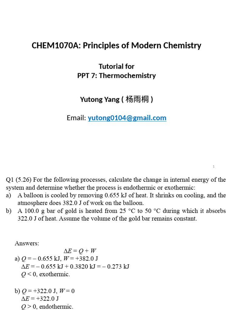 Tutorial-PPT7-Thermochemistry - Tagged | PDF | Freezing | Heat