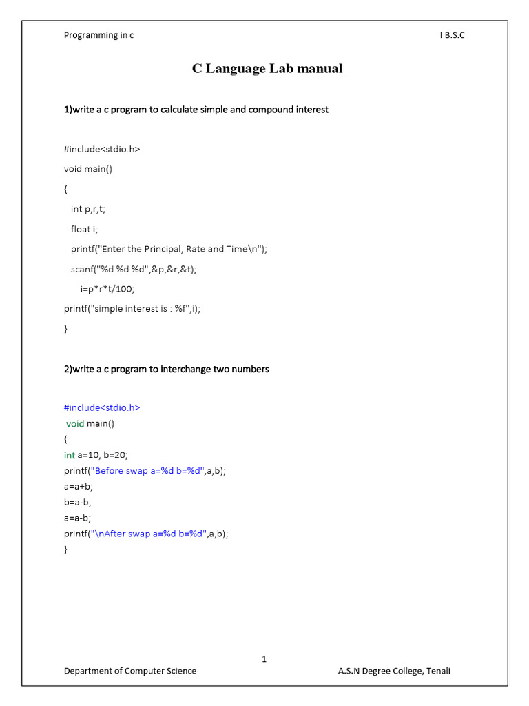 C Lab BSC Manual Programs | PDF | Computer Engineering | Computer Science