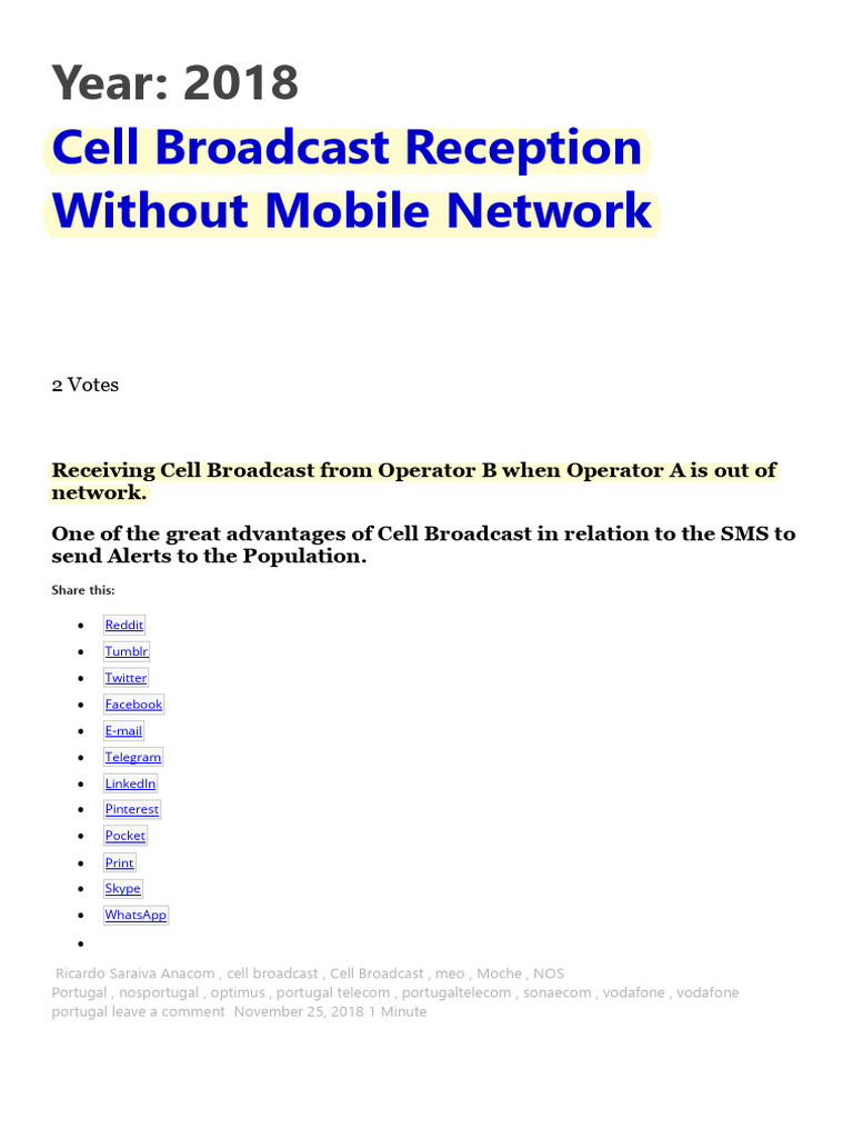 Cell Broadcast Reception Without Mobile Network: Year: 2018 | PDF ...