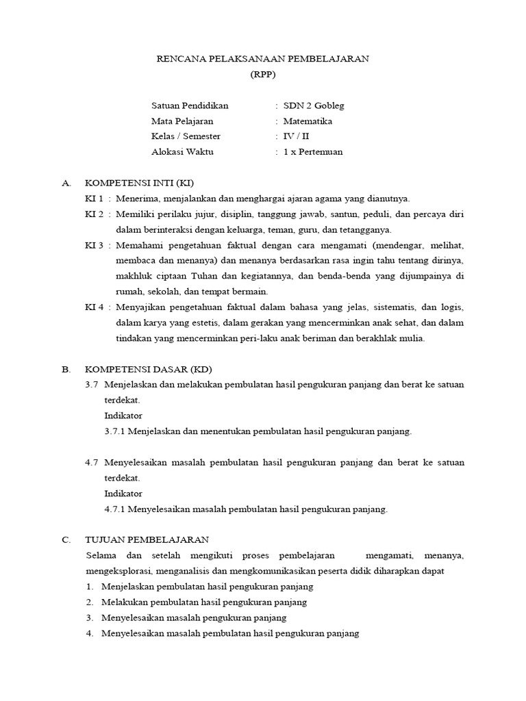 RPP Matematika Kelas IV Semester II | PDF