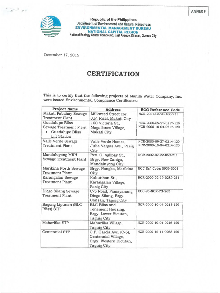 DENR Certification - Olandes Lif Station 1 | PDF