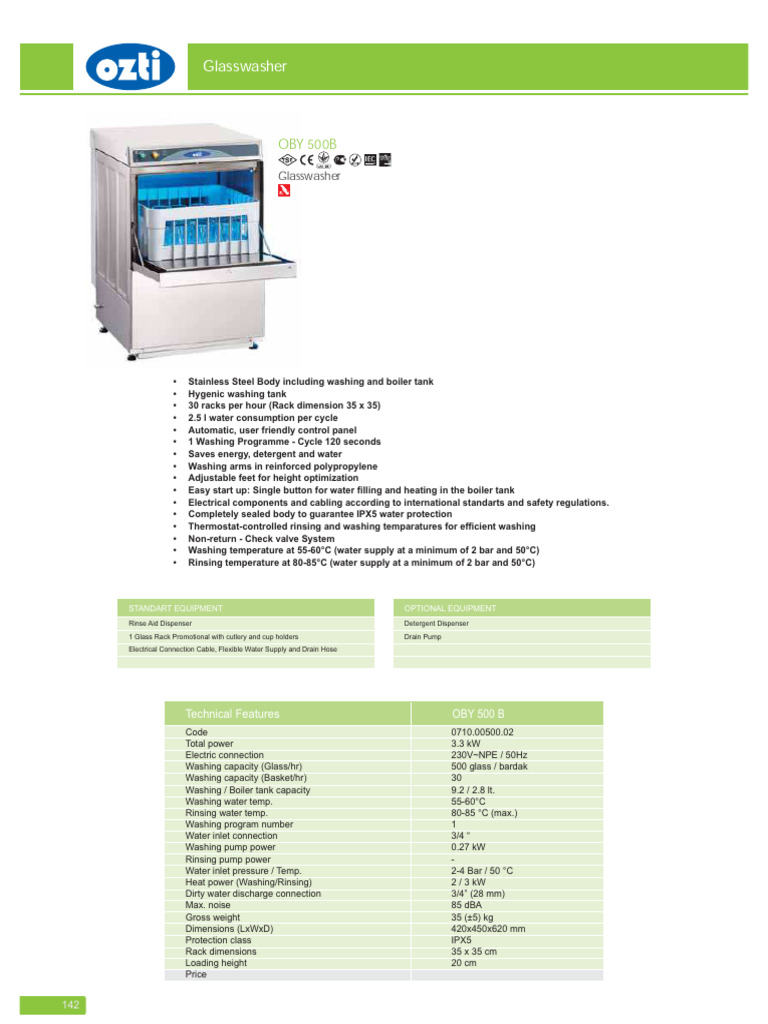 1 Glass Washer Undercounter Type | PDF | Dishwasher | Manufactured Goods
