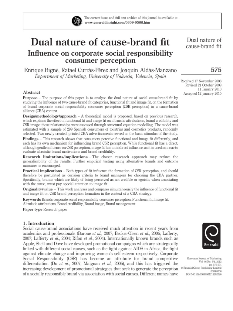 Influence On Corporate Social Responsibility Consumer Perception | Download Free PDF | Corporate ...