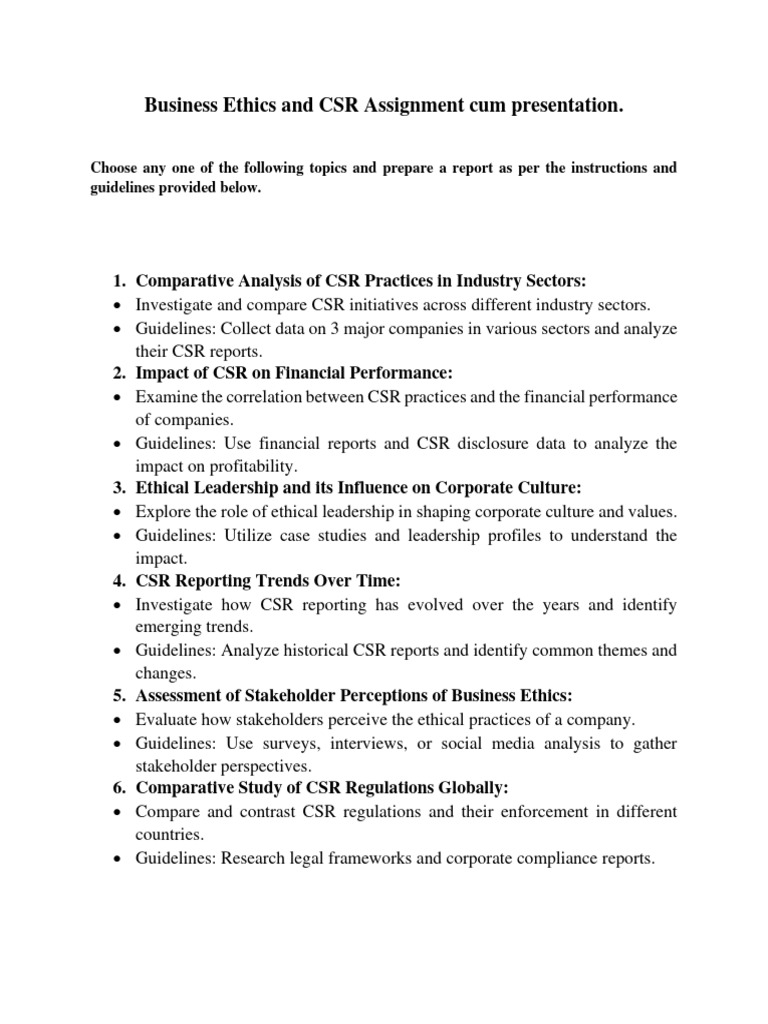 Assignment and Guidelines | PDF | Corporate Social Responsibility ...