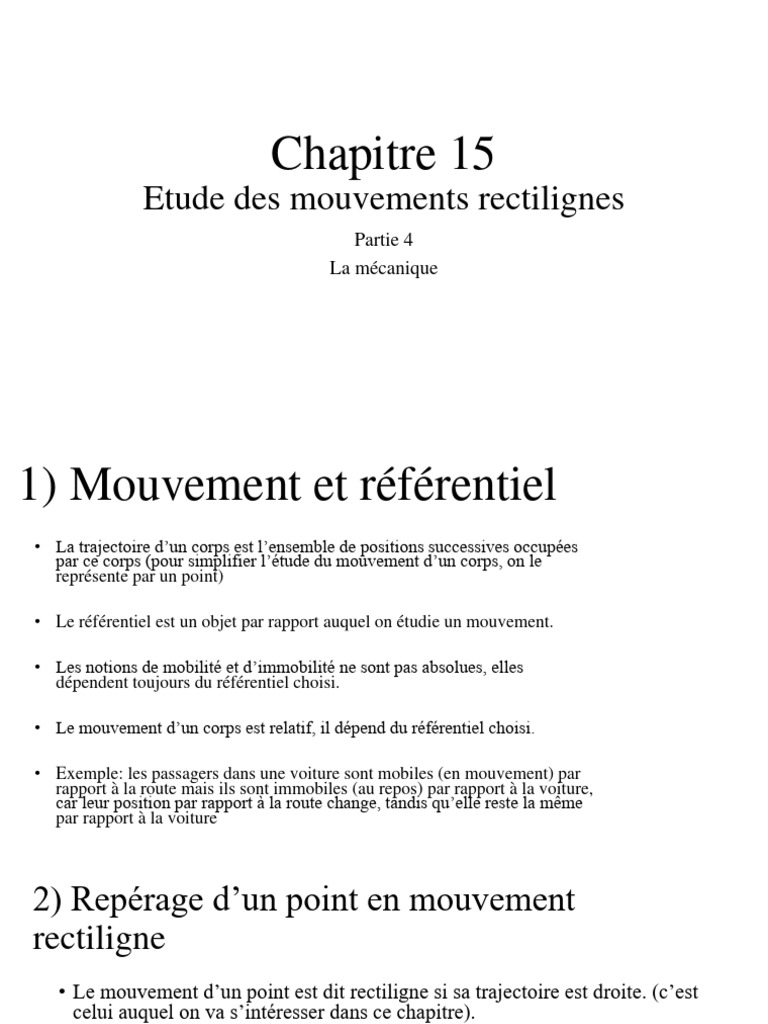 Chapitre 15 - Mouvement Rectiligne (Jusqu'à MRU) | PDF | Cinématique ...