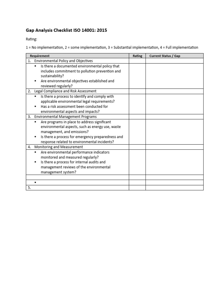 ISO 14001 Gap Analysis Checklist | PDF