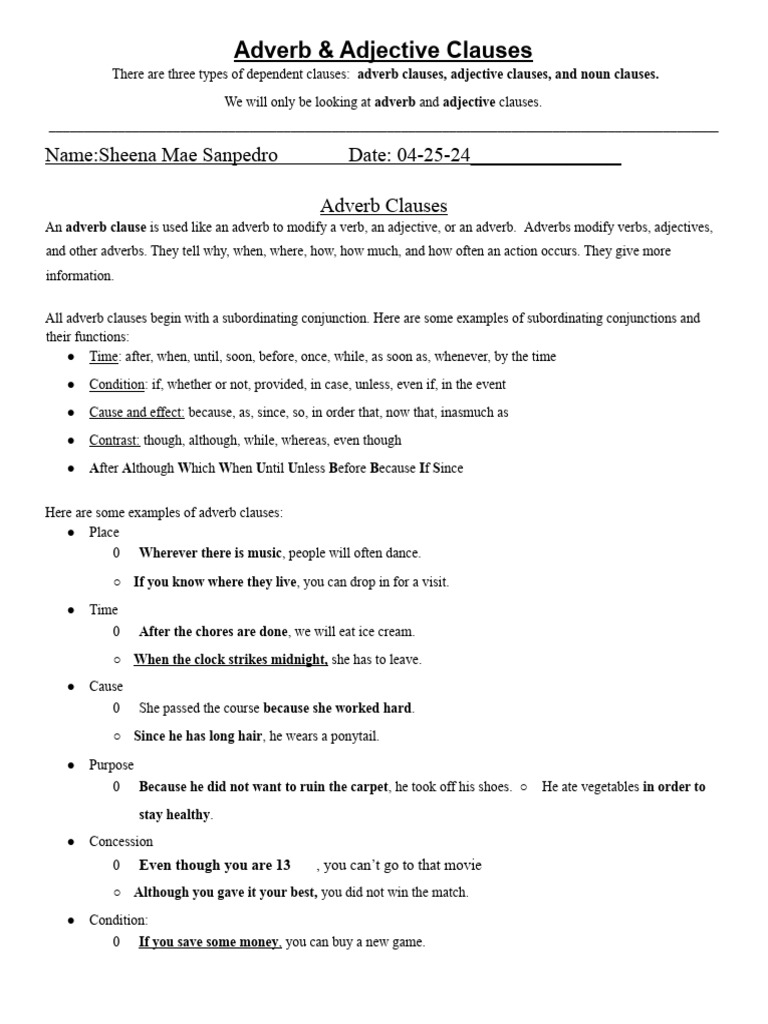 Adverb and Adjective Clauses Explained | PDF | Adverb | Adjective