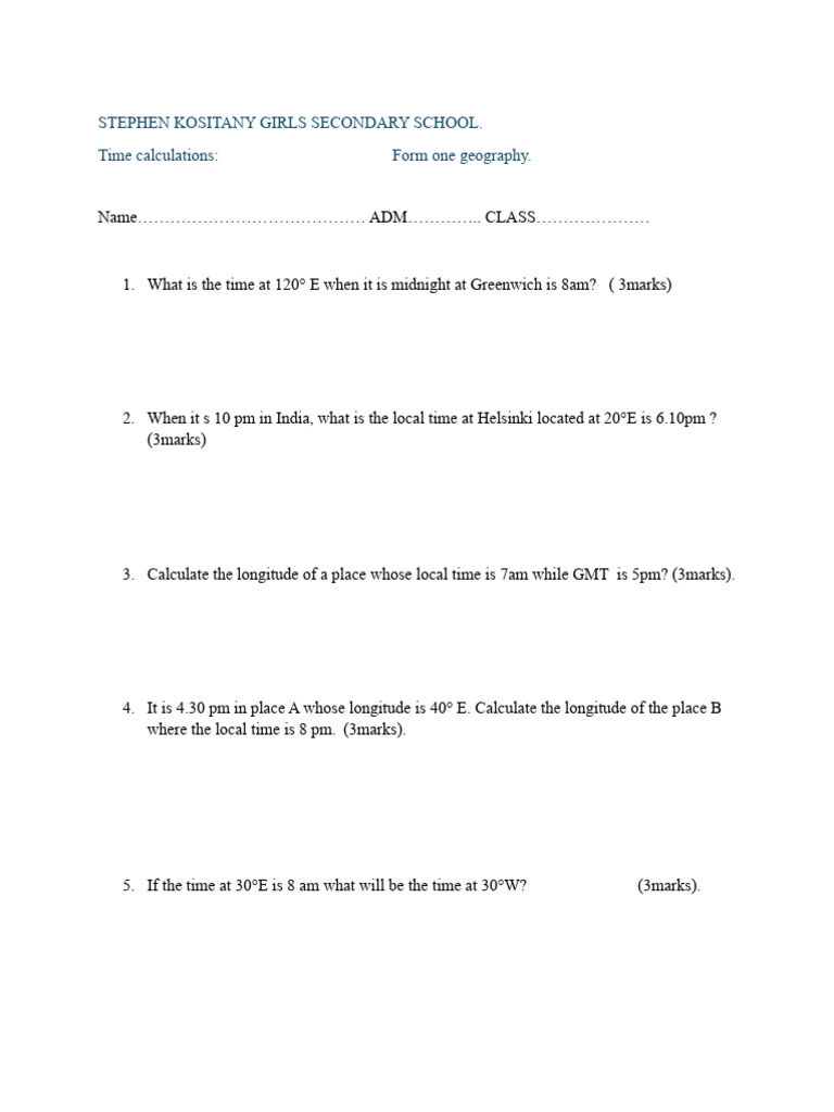 Form One Geography Time Calculation | PDF
