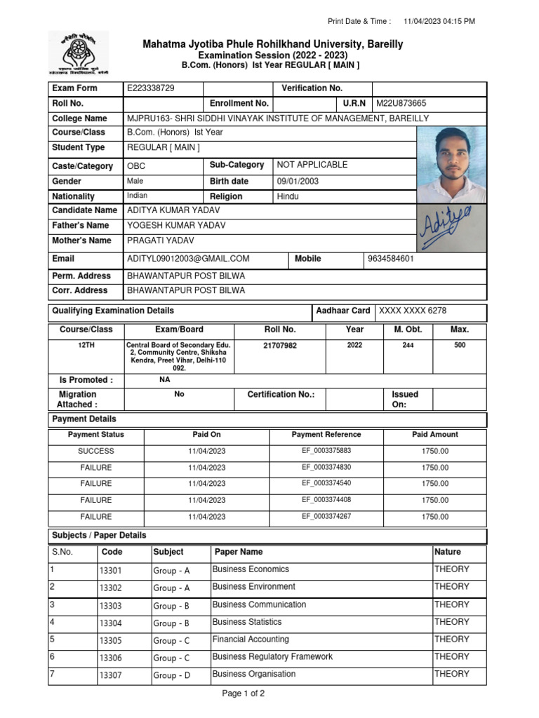 Examination Enrollment | PDF