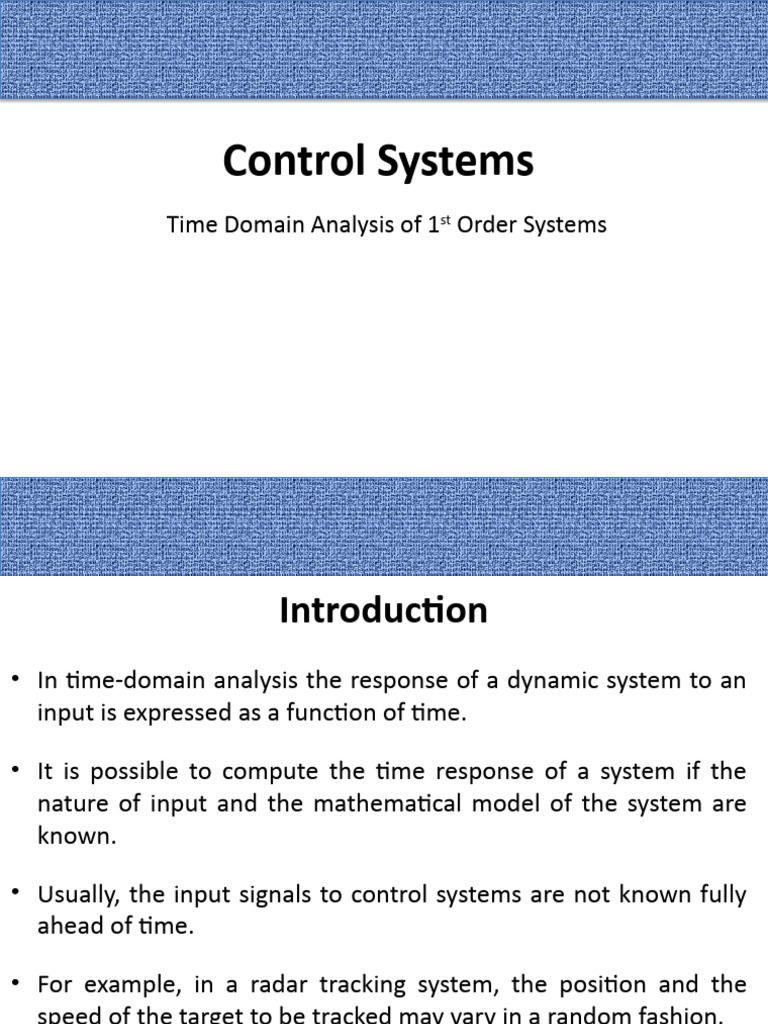 Lecture 5 Time Domain Analysis of 1st Order Systems | PDF | Steady State | Laplace Transform