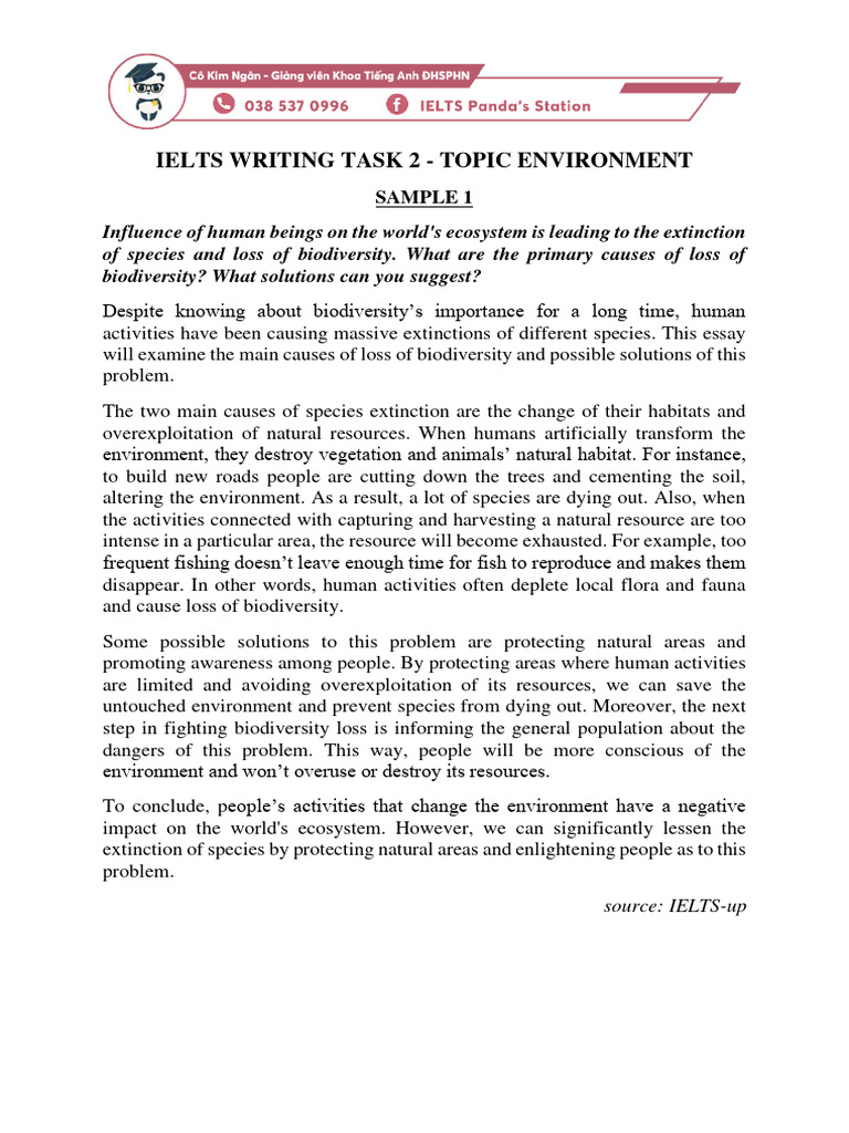 IPS - Give Away IELTS WRITING TASK 2 Topic Evinronment | PDF | Extinction | Waste