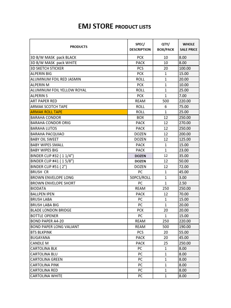 Product Lists - XLSX Customer | Download Free PDF | Stationery