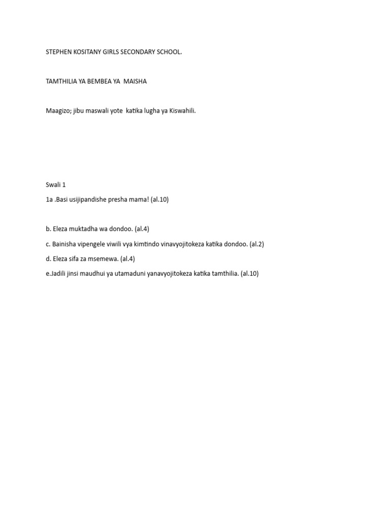 Maswali Ya Bembea Ya Maisha Mjaarabu 1 | PDF