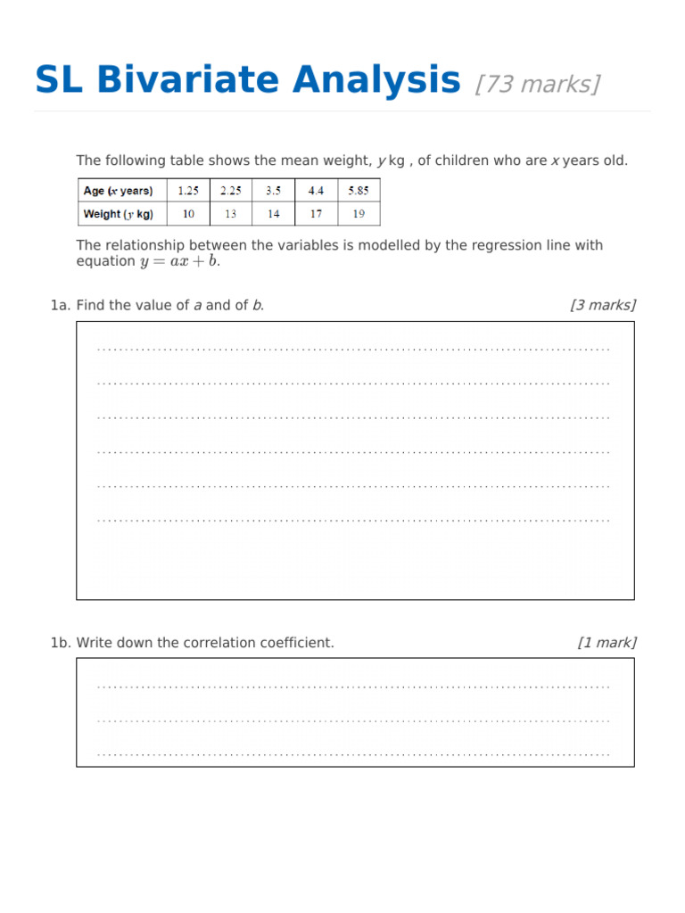 SL Bivariate Analysis Questions | PDF | Linear Regression | Regression Analysis