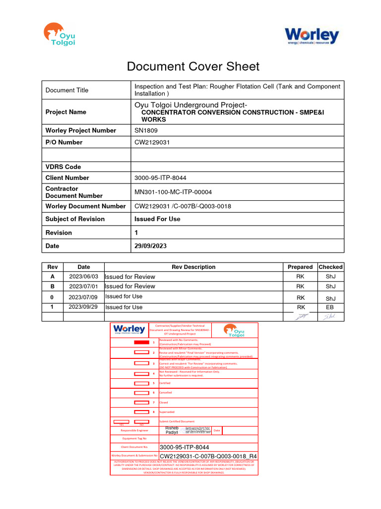 Document Cover Sheet: Oyu Tolgoi Underground Project | PDF | Structural Steel | Quality Assurance