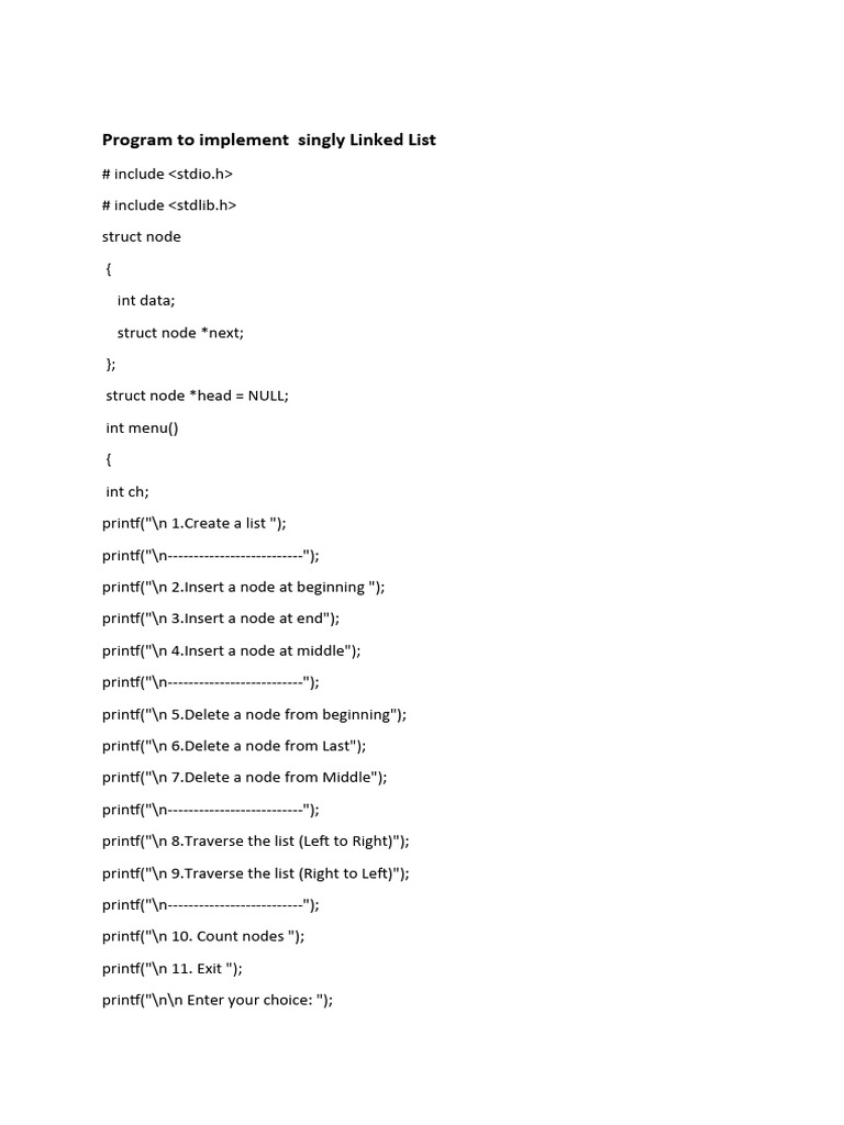 Linked List Program | Download Free PDF | Computing | Computer Science Linked List Program | Download Free PDF | Computing | Computer Science