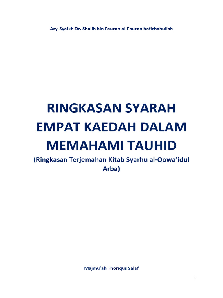Ringkasan Syarah Empat Kaedah Dalam Memahami Tauhid | PDF