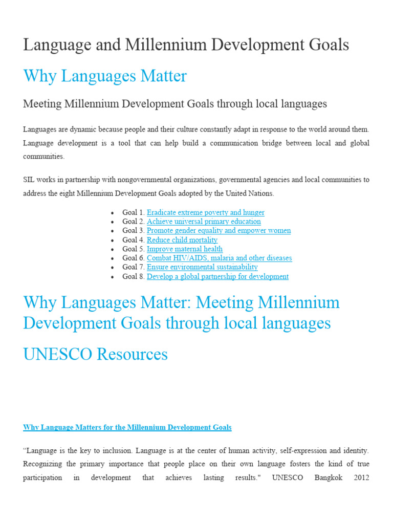 Language and Millennium Development Goals | PDF | Millennium Development Goals | Literacy