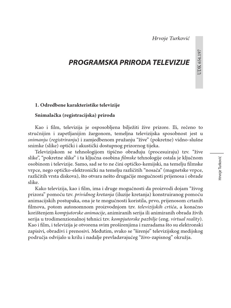 Hrvoje Turković - PROGRAMSKA PRIRODA TELEVIZIJE | PDF