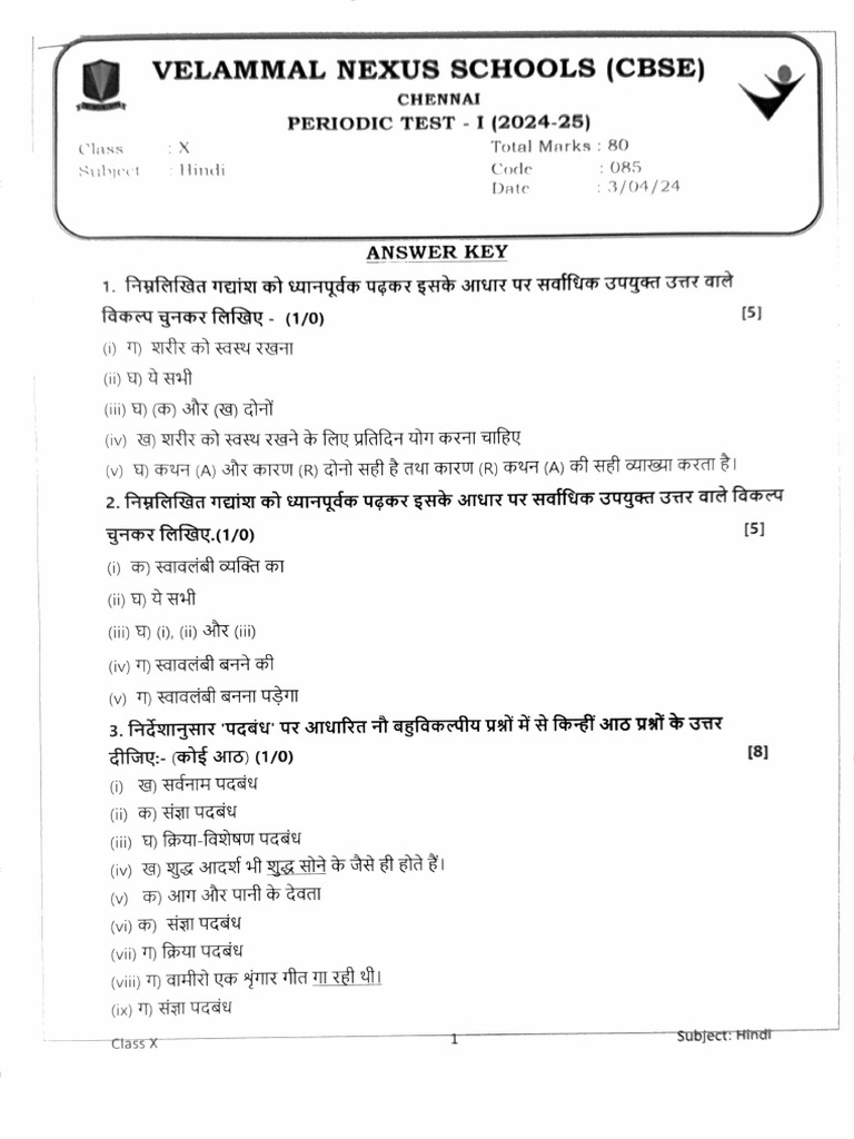 Class X - Hindi - PT I - AK | PDF