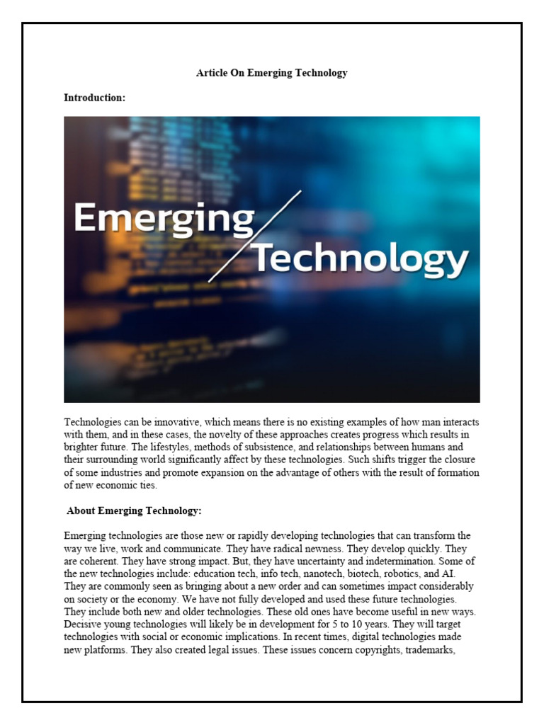 Article On Emerging Technology | PDF | Emerging Technologies ...