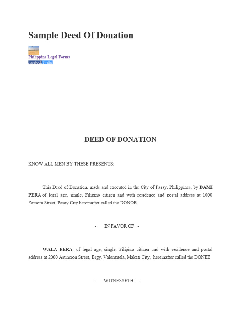 17 Sample Deed of Donation | PDF | Property Law | Natural Resources Law