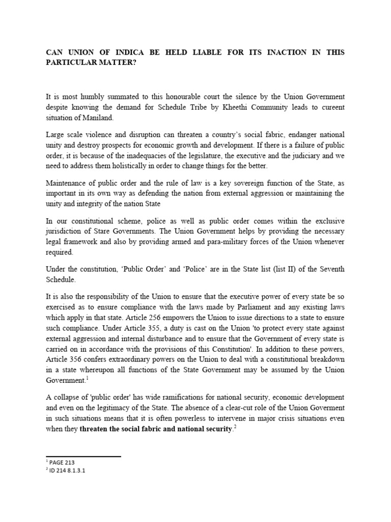 Can Union of Indica Be Held Liable For Its Inaction in This Particular ...