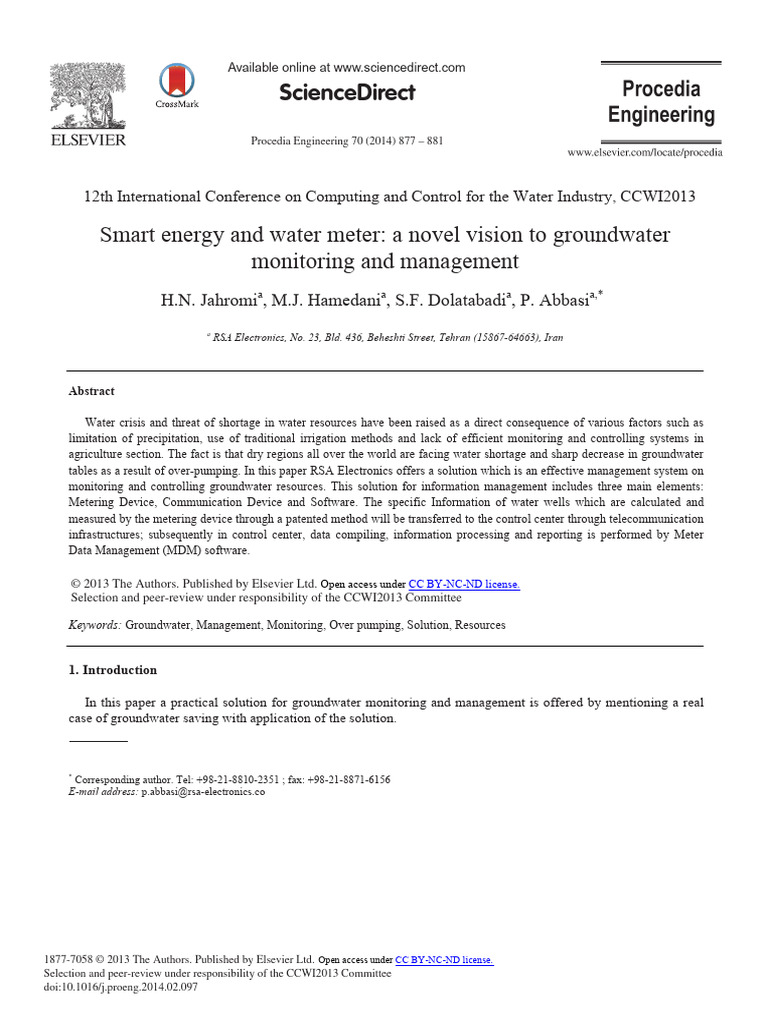 Smart Energy and Water Meter A Novel Vision To Groundwat - 2014 - Procedia Engi | PDF | Water ...