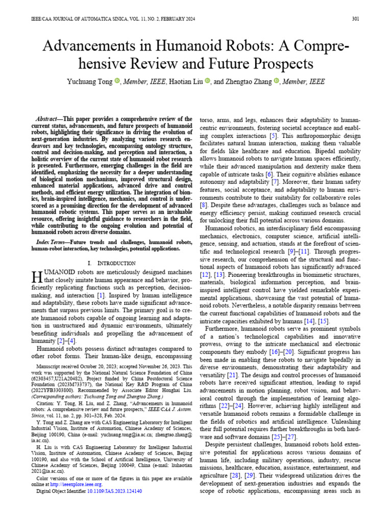 Advancements in Humanoid Robots: A Compre-Hensive Review and Future Prospects | PDF | Robot ...