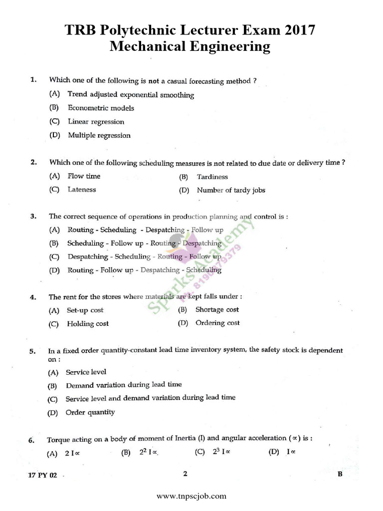 TRB Polytechnic Mech Lecturer Question Paper 2017 | PDF