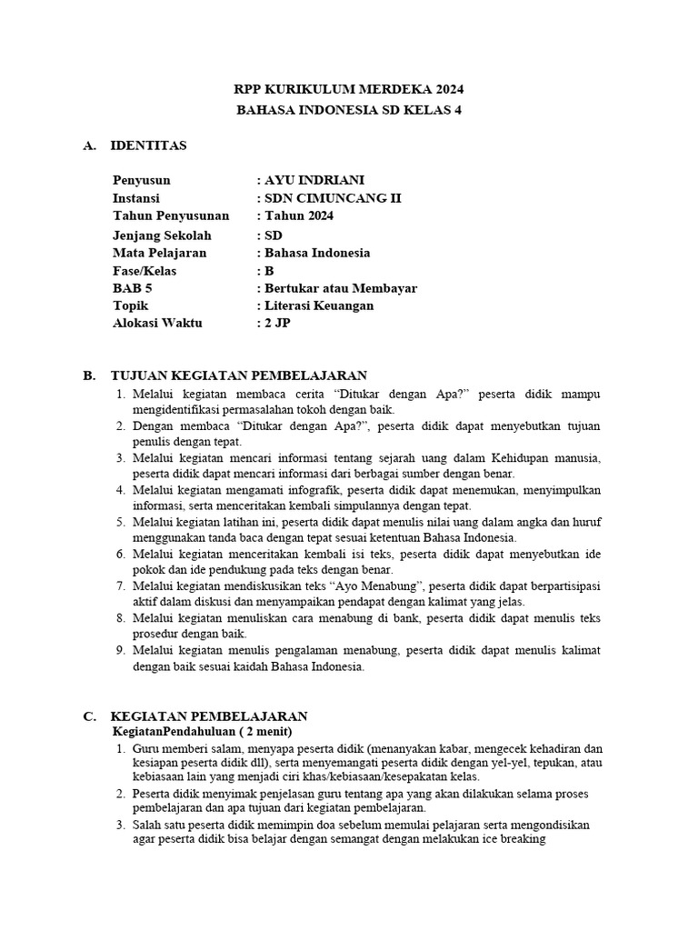 RPP Kurikulum Merdeka 2024 | PDF