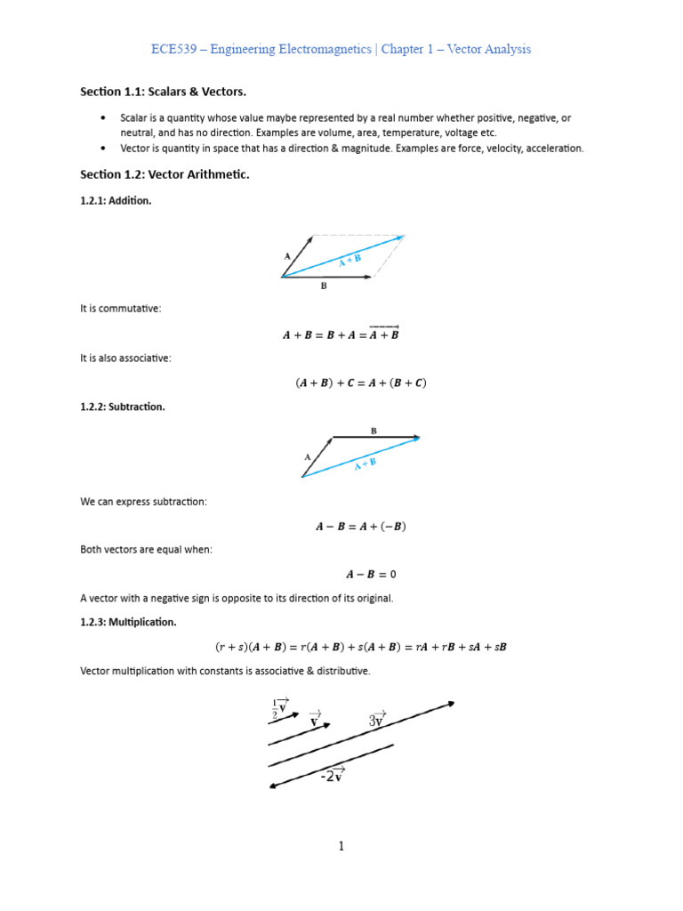 ECE539 Chapter 1 Vector Calculus | Download Free PDF | Euclidean Vector | Mathematical Analysis