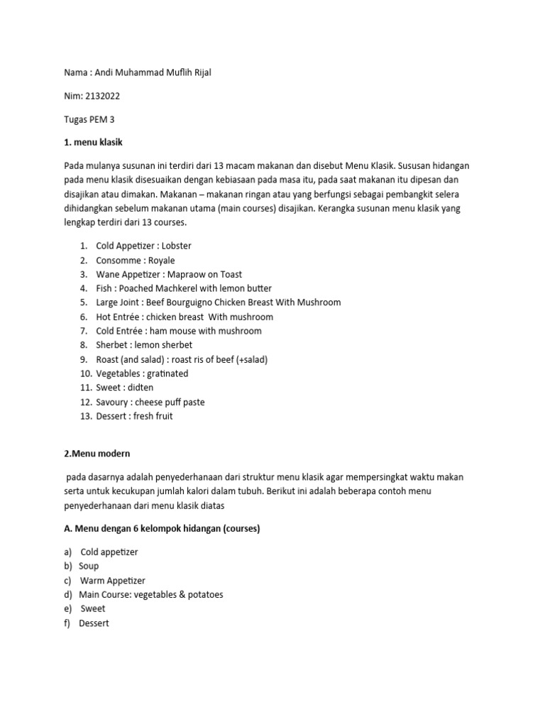 Struktur Menu Klasik dan Modern | PDF