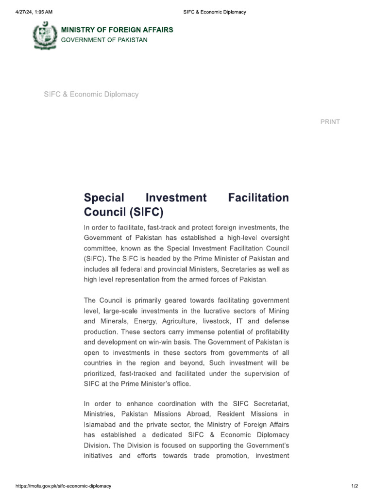 SIFC & Economic Diplomacy | PDF