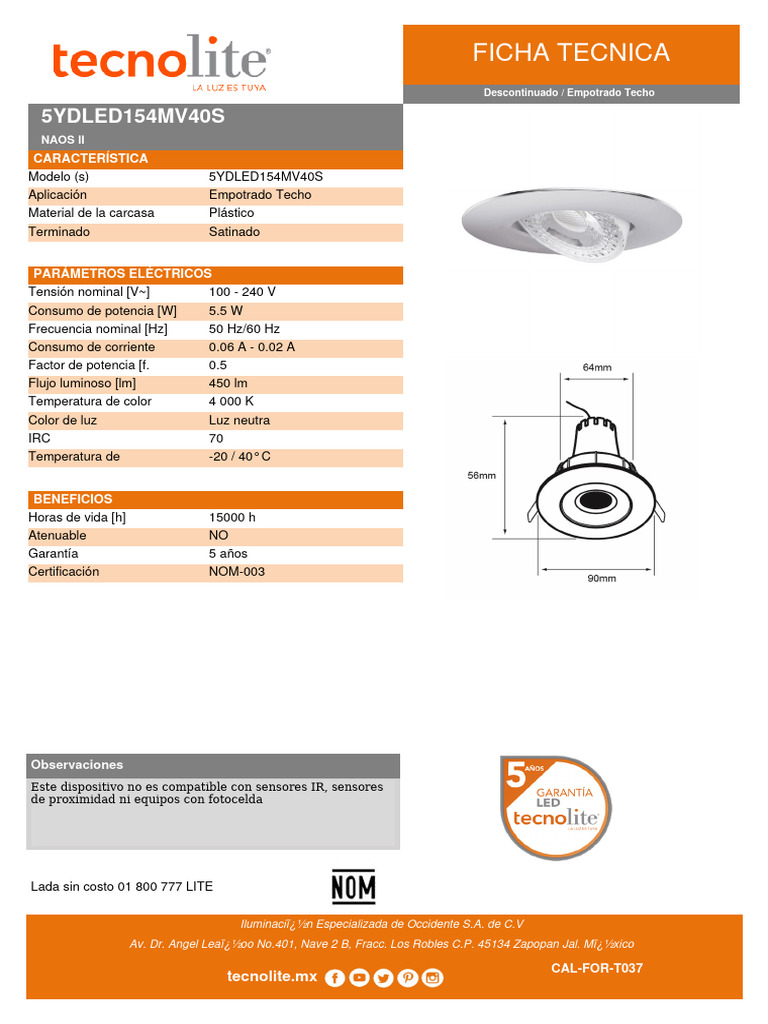 Ficha Tecnica de Lampara Tecnolite | PDF | Tecnología