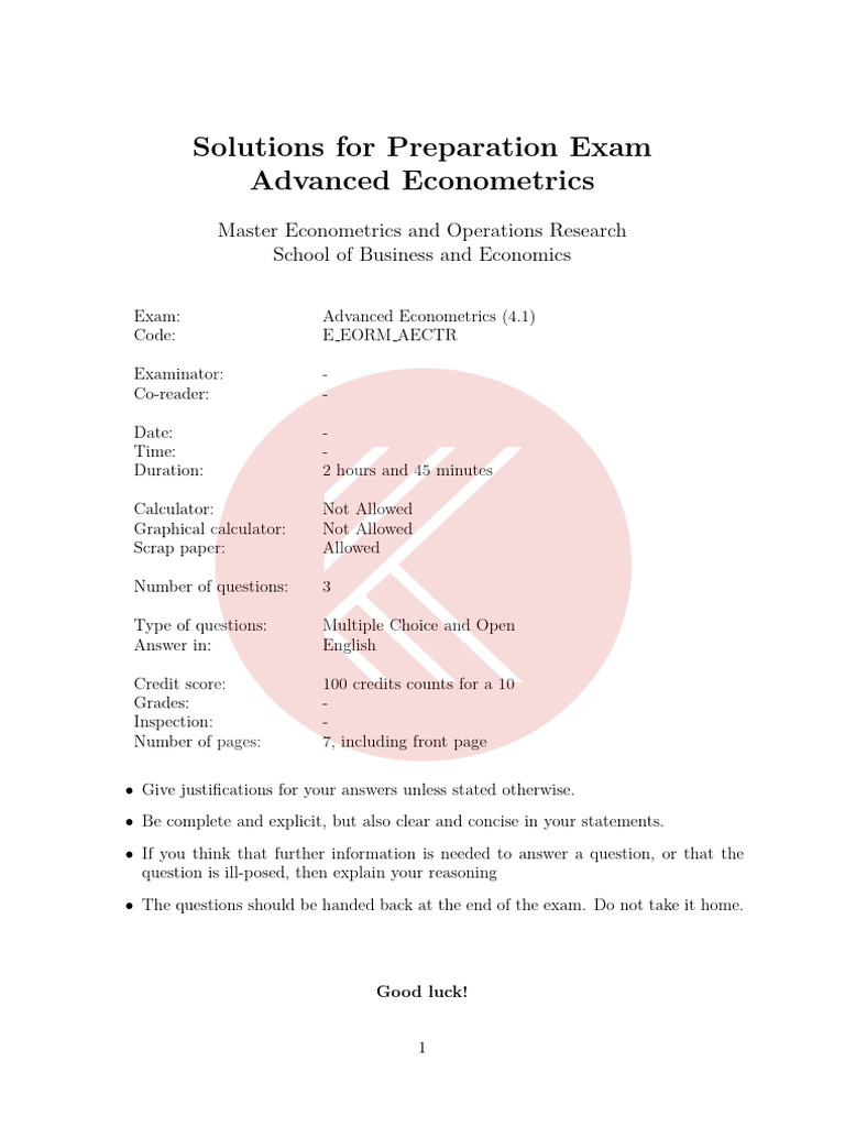 2021 Exmple Exam Solutions | PDF | Normal Distribution | Estimator