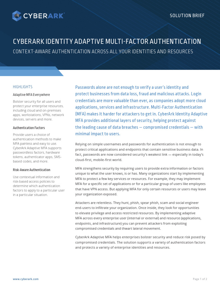 Cyberark Identity Adaptive Multi Factor Authentication Solution Brief | PDF | Virtual Private ...