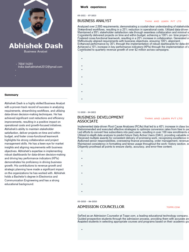 ABHISHEK DASH FINAL RESUME | PDF | Data Analysis | Data Science ABHISHEK DASH FINAL RESUME | PDF | Data Analysis | Data Science