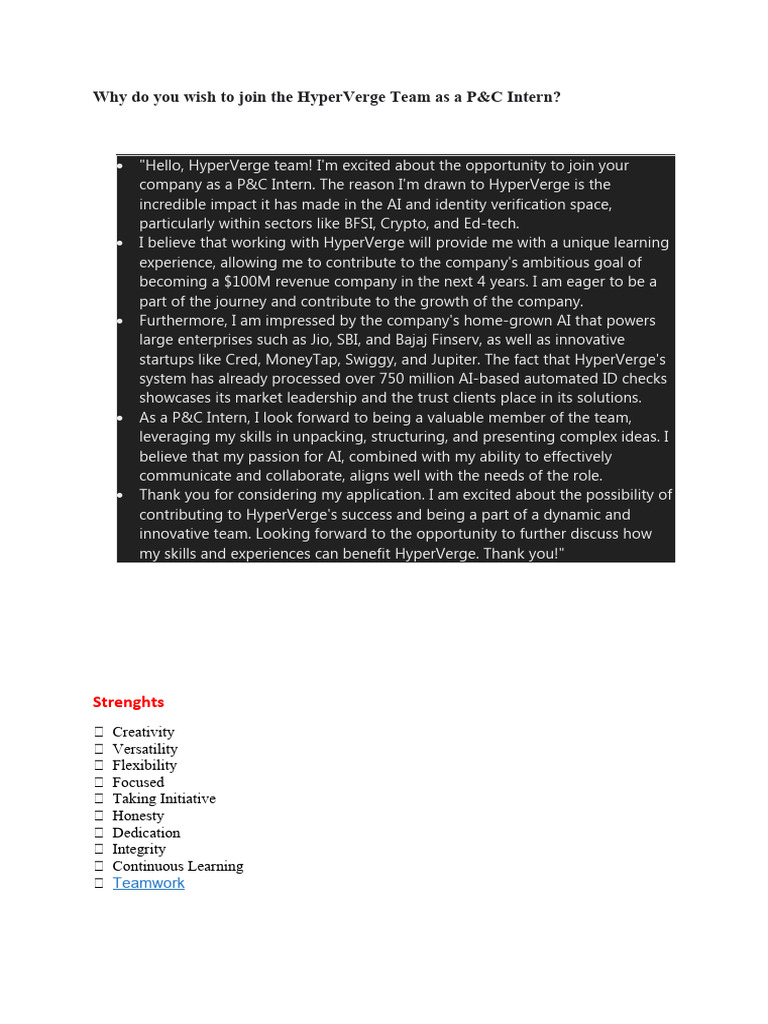HyperVerge P&C Intern Application | PDF
