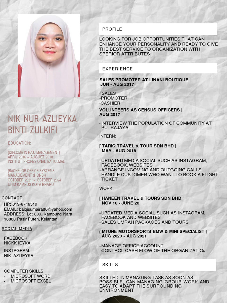 Resume Assignment (Nik Nur Azlieyka Zulkifli) | Download Free PDF | Computing | Software