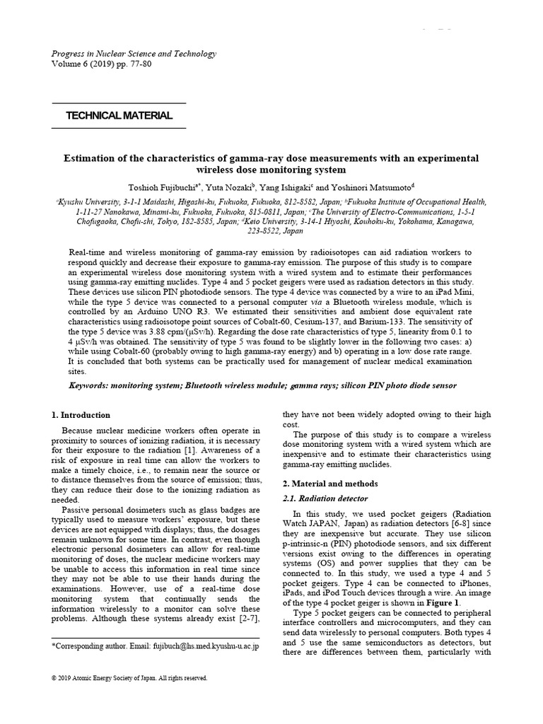 Fujibushi Et Al 2019 Estimation Of The Characteristics Of Gamma Ray Dose Measurements With An