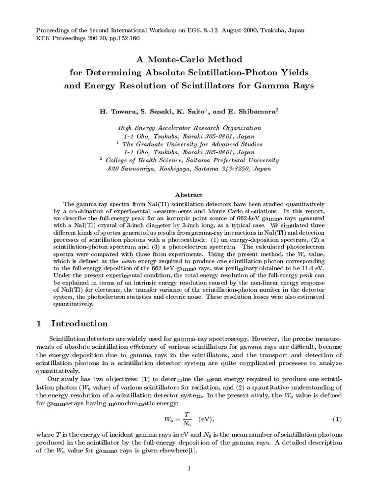 Monte Carlo Energy Resolution Scintillators | PDF | Gamma Ray | Atomic Physics